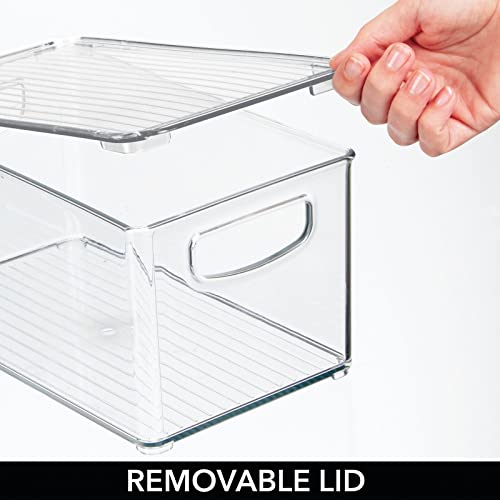 mDesign Deep Plastic Bathroom Storage Bin Box, Lid/Built-in Handles, Organization for Makeup, Hair Styling Tools, Toiletry Accessories in Cabinet, Shelves, Ligne Collection, 8 Pack, Clear