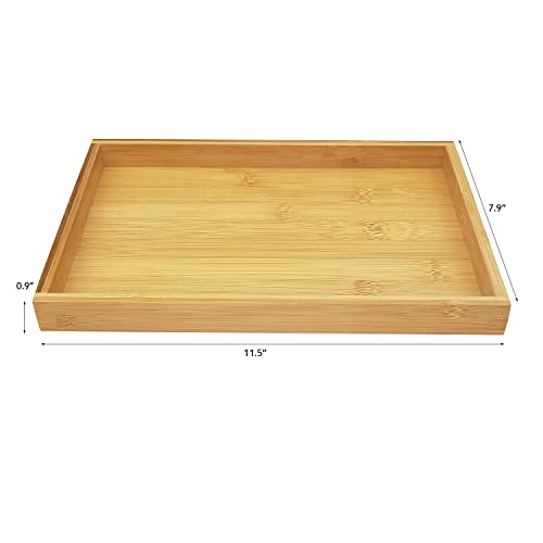 Bamboo Vanity Tray Bathroom Wooden Tray Makeup Counter Tray Wood Serving Tray for Bathroom Home Decor Holds Cosmetics, Perfume, Tissues, Candles, Towels, Soap, 11.5 x 7.9 x 0.9 inch