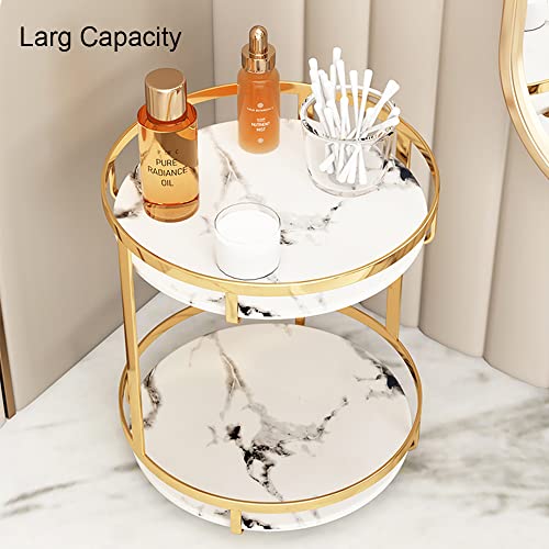 WINTENT Metal Rotating Makeup Organizer with makeup brush holder ,2 tier Lazy Susan Bathroom Organizer Countertop Gold (2 Tier)