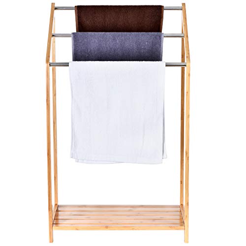 ToiletTree Products Bamboo Towel Rack Holder for Bathrooms (3 Tier) - Freestanding Beach Towel & Poolside Rack with Bottom Storage Shelf β Organizer for Bath, Hand Towel, Wash Cloths