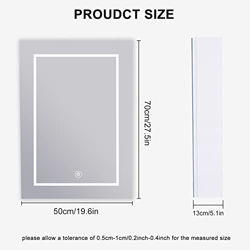 BURENMTO 20x28 Inch Bathroom Medicine Cabinet with Mirror and Lights Surface Led Medicine Cabinet 3-Color Wall Mounted Medicine Cabinet with Adjustable Shelf and Storage