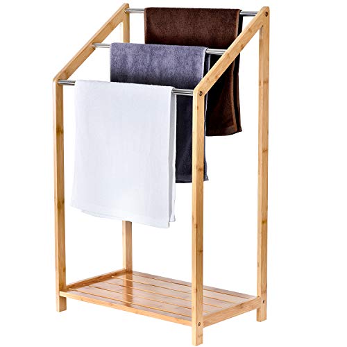 ToiletTree Products Bamboo Towel Rack Holder for Bathrooms (3 Tier) - Freestanding Beach Towel & Poolside Rack with Bottom Storage Shelf β Organizer for Bath, Hand Towel, Wash Cloths