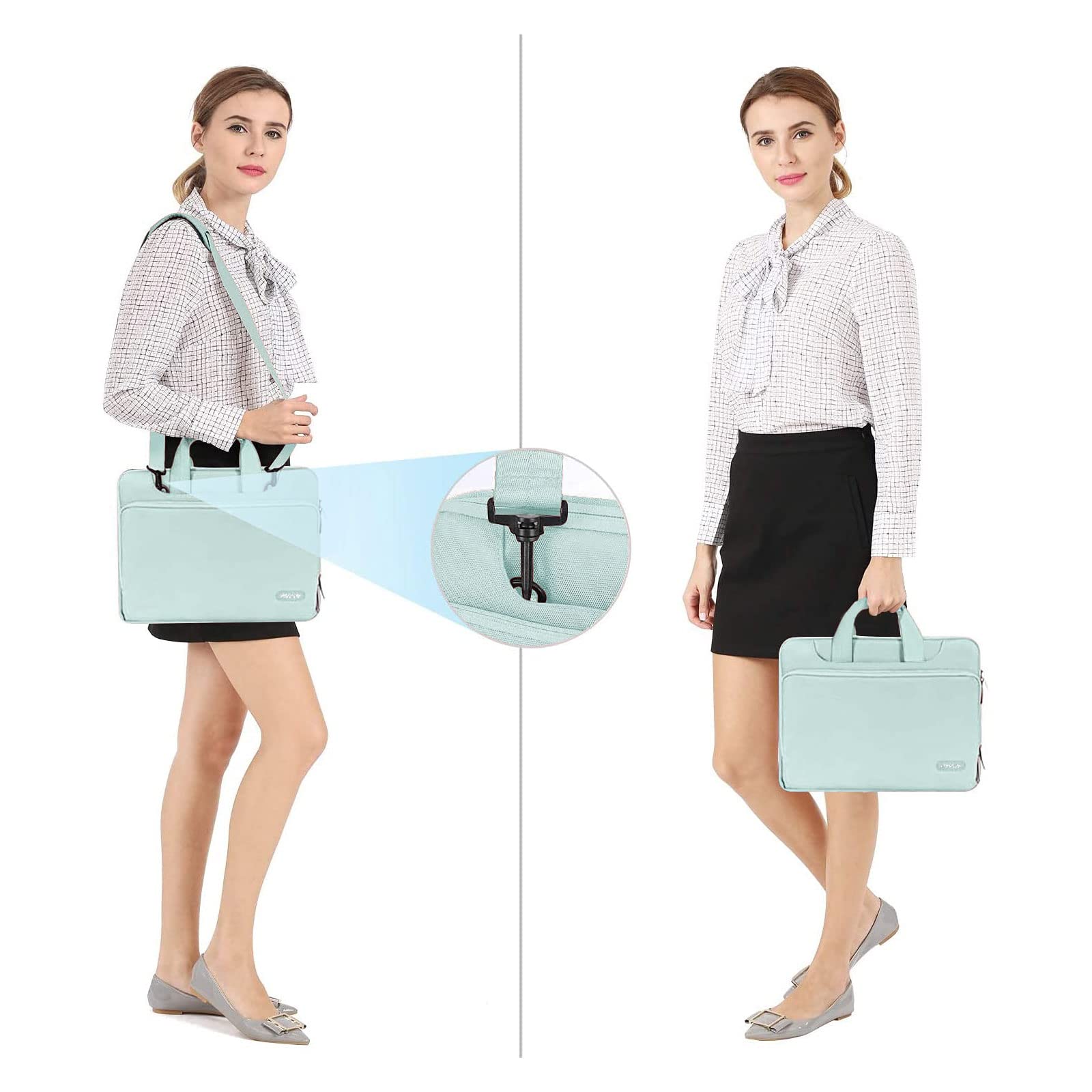 MOSISO 360 Protective Laptop Shoulder Bag Compatible with MacBook Air 15 inch M2 A2941 2023/Pro 16 inch M3 M2 M1 2023-2019, 15-15.6 inch Notebook,Matching Color Sleeve with Belt, Mint Green