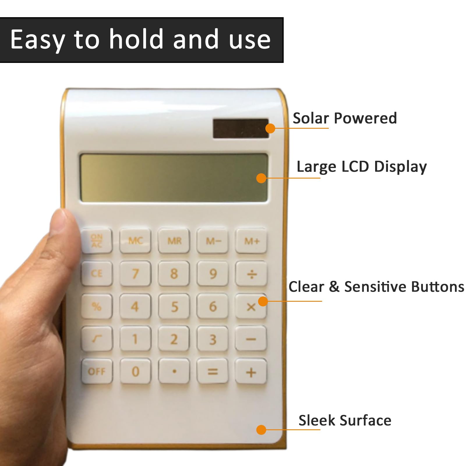 XYSRZ Calculator, Slim Elegant Design, Office/Home Electronics, Dual Powered Desktop Calculator, Solar Power, 10 Digits, Tilted LCD Display, Inclined Design, White,1- Pack