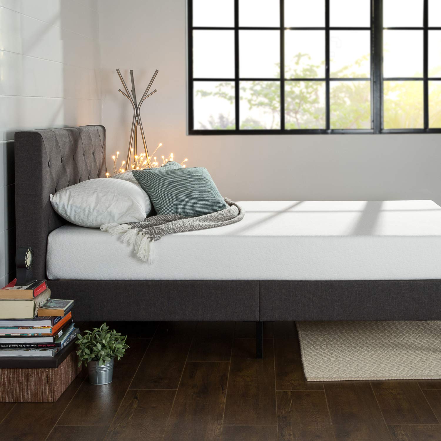 ZINUS Shalini Upholstered Platform Bed Frame / Mattress Foundation, Dark Grey, Full & 8 Inch Foam and Spring Mattress / CertiPUR-US Certified Foams / Mattress-in-a-Box, Full