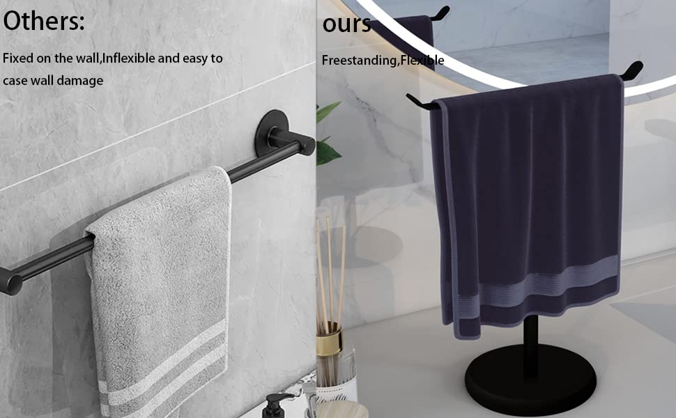 Bathroom Hand Towel Holder,Yelinkws T-Shape Hand Towel Rack, Hand Towel Stand with Wood Base,Freestanding Towel Racks for Bathroom,Kitchen