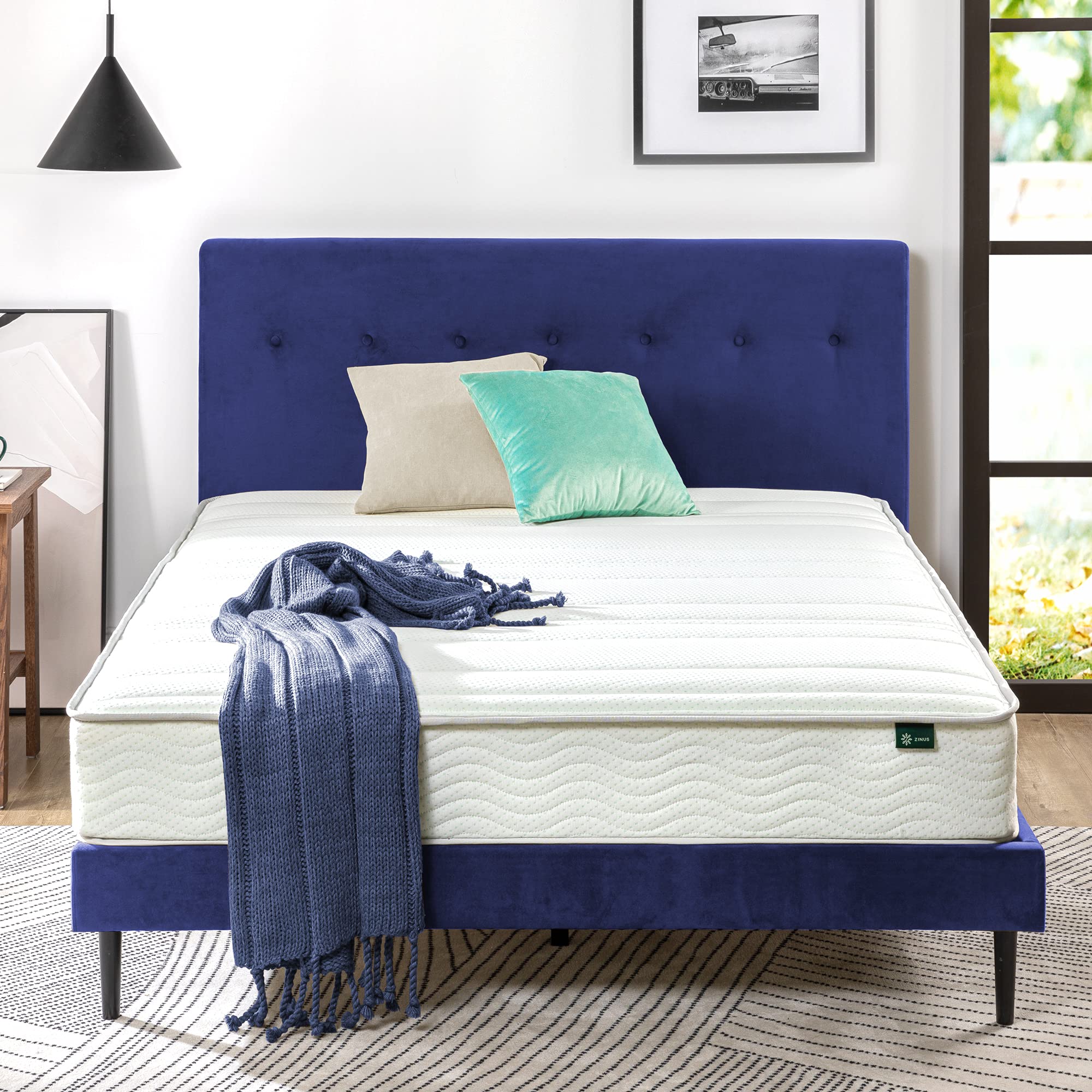 ZINUS Shalini Upholstered Platform Bed Frame / Mattress Foundation, Dark Grey, Full & 8 Inch Foam and Spring Mattress / CertiPUR-US Certified Foams / Mattress-in-a-Box, Full