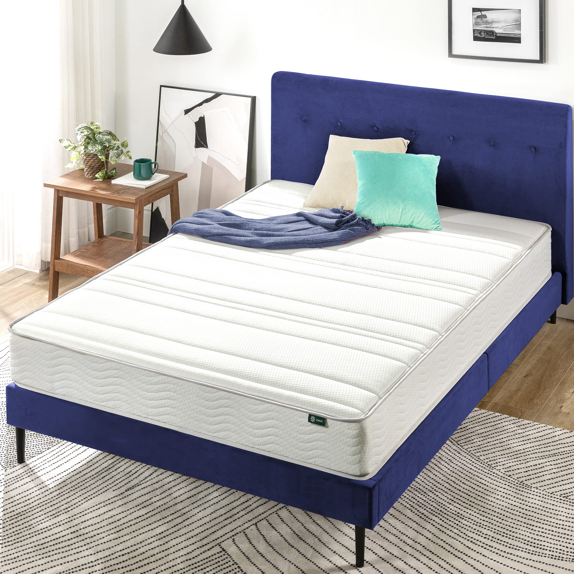 ZINUS Shalini Upholstered Platform Bed Frame / Mattress Foundation, Dark Grey, Full & 8 Inch Foam and Spring Mattress / CertiPUR-US Certified Foams / Mattress-in-a-Box, Full