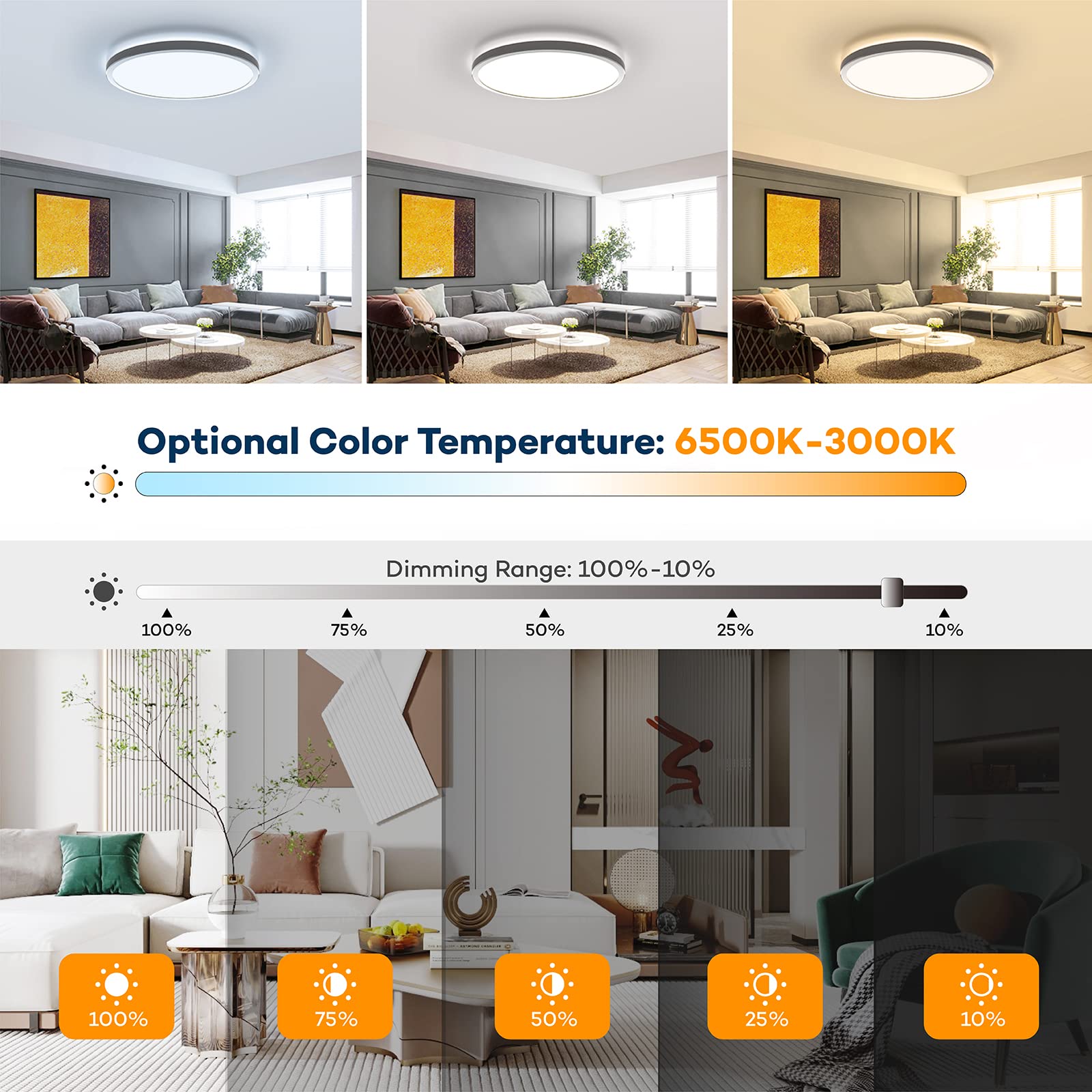 BLNAN Dimmable LED Flush Mount Ceiling Light Fixture with Remote Control, 12Inch 24W 3000K-6500K Light Color Adjustable, Modern Ultra-Thin Ceiling Lamp for Bedroom Kitchen, Wired
