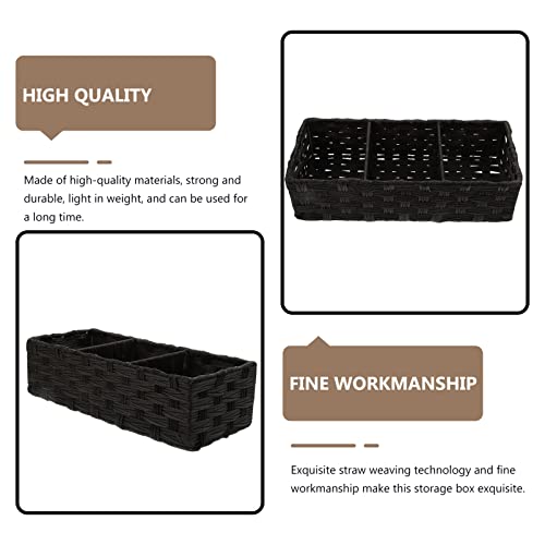STOBOK Black Woven Storage Baskets Toilet Tank Topper Paper Basket 3 Compartment Storage Basket Desktop Storage Baskets Case Box for Organizer Small Things Makeup Bathroom Office Home (Black)