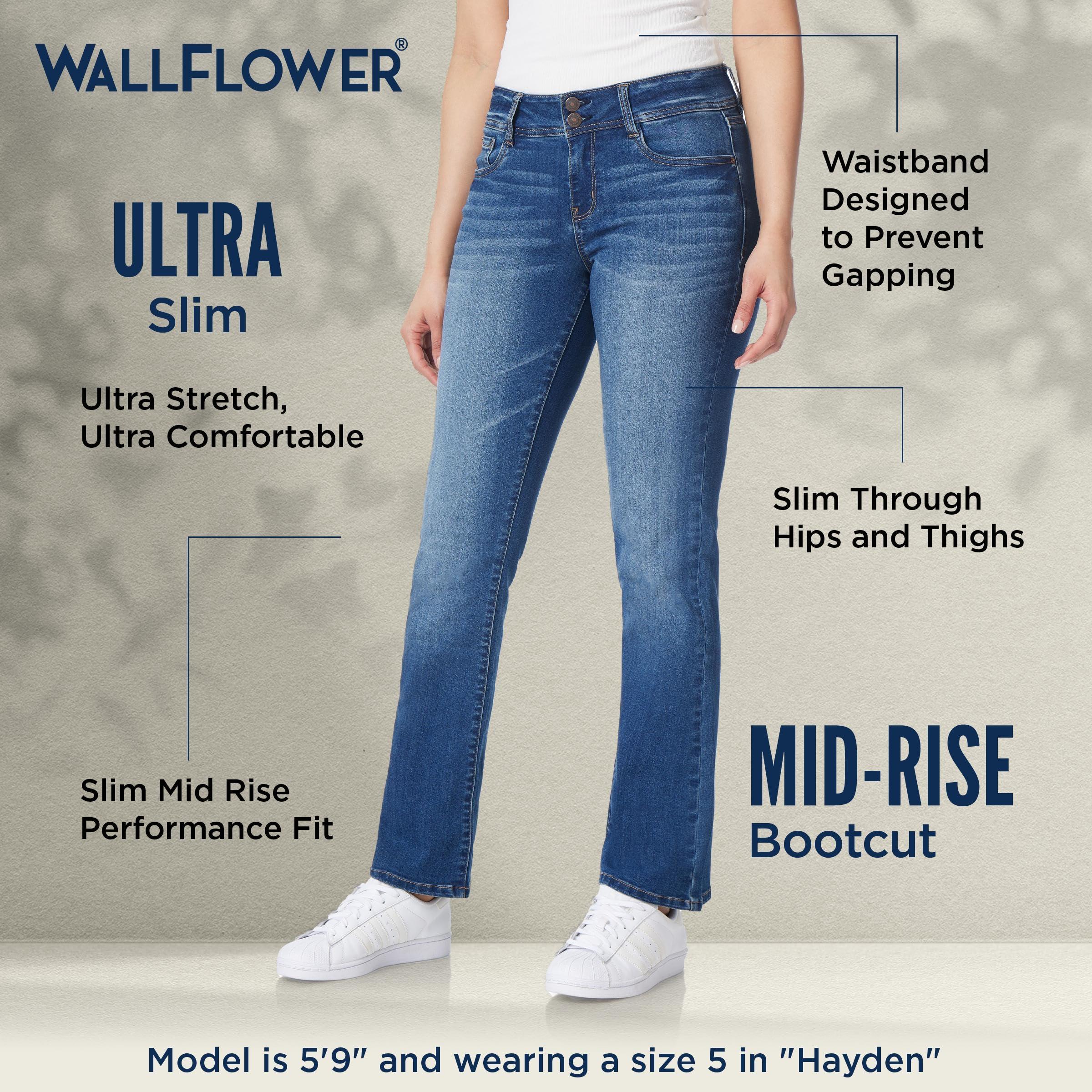 WallFlower Women's Ultra Slim Bootcut Mid-Rise Insta Soft Juniors Jeans, Castle, 13