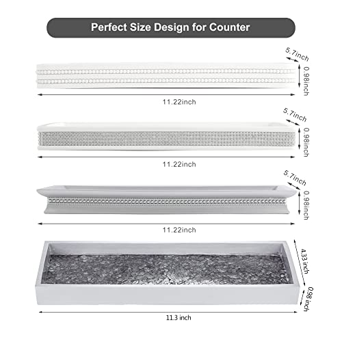 YJNSFT 11" Large Vanity Sink Tray for Bathroom Counter, Resin Toilet Tank Storage, Rectangular Kitchen Soap Organizer, Jewelry Plate Decor Holder for Perfume, Candles, Tissues, Towel, Plant (White)