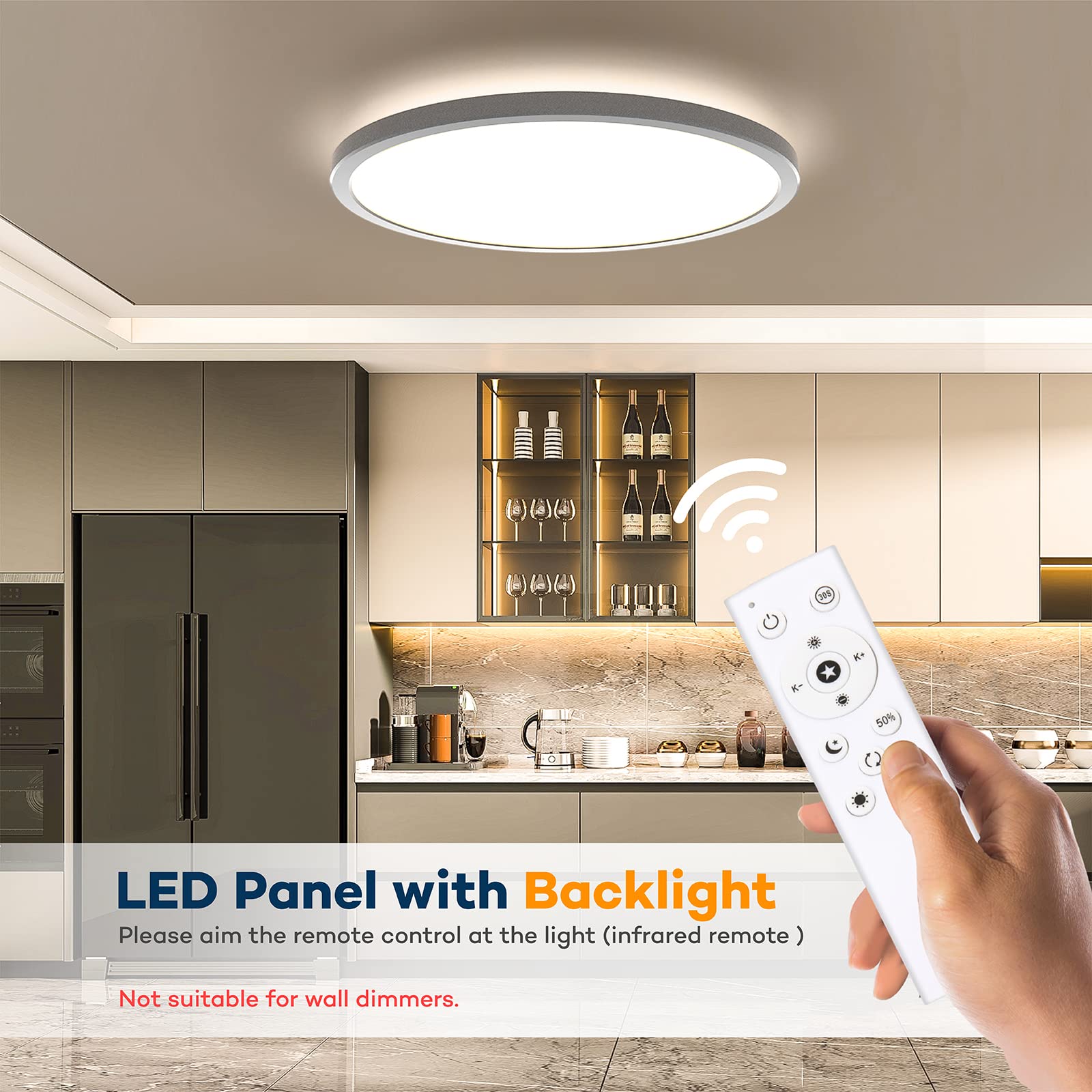 BLNAN Dimmable LED Flush Mount Ceiling Light Fixture with Remote Control, 12Inch 24W 3000K-6500K Light Color Adjustable, Modern Ultra-Thin Ceiling Lamp for Bedroom Kitchen, Wired