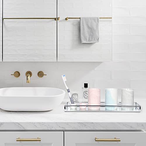 Affogato Sink Vanity Tray Mirror Bathroom Storage Tray, Bathtub Tray, Perfume Bottle Trays, Toothbrush Makeup Cosmetic Holder for Bathroom Vanity Countertops, Closets, Dressers (1Pc, Silver)