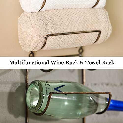 Rustic Metal Towel Rack Wall Mounted with Fleur de Lis, 6-Tier Solid Wrought Iron Towel Holder,Towel/Wine Rack Holder, Racks for Bathroom,Hand Towels,Wine Bottles,Yoga Mats Storage
