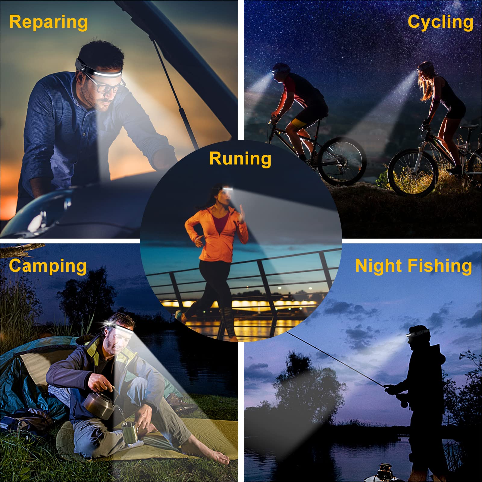 Avlxt LED Headlamp, 2 Pack Rechargeable Flashlight for Adults, 230 Wide Beam Headlight, Motion Sensor Head Lamp, Adjustable Headband Outdoor Waterproof Head Light for Running, Camping, Hiking