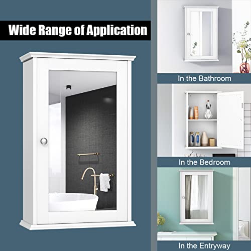 Hysache Bathroom Medicine Cabinets, Wall Mount Mirrored Storage Cabinet w/Single Mirrored Door & Adjustable Shelf, Multipurpose Wooden Organizer for Hallway Living Room Bed, 13.5" L x 6" W (White)
