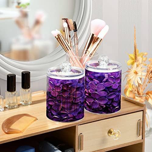 Coikll Spring Lilac Purple Floral 02 Qtip Holder with Lid 4PCS Apothecary Jars Storage Containers, Clear Plastic Canister for Cotton Swab,Floss Picks, Cosmetics