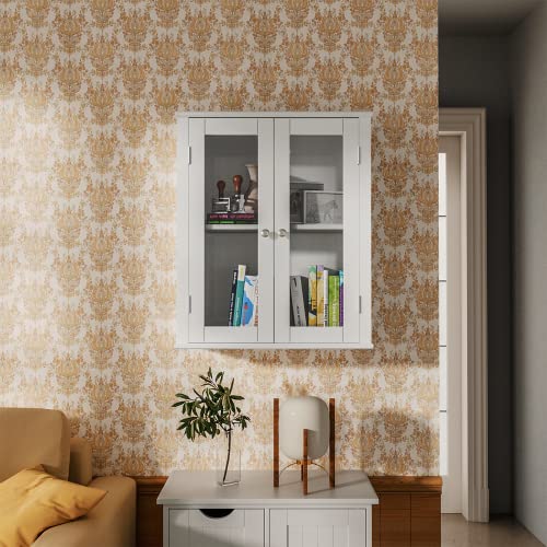 JUMMICO Medicine Cabinet, Bathroom Cabinet with 2 Doors and Adjustable Shelves, Over The Toilet Space Saver Storage Cabinet, Wall Mounted Wooden Medicine Cabinet for Laundry Bathroom Kitchen (White)