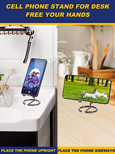 GOJUSO 2 Size Corner Shower Caddy Hair Dryer Holder Wall Mounted Toothbrush Holder Phone Stand for Desk No Drilling Hanging for Bathroom/Kitchen/Rustproof