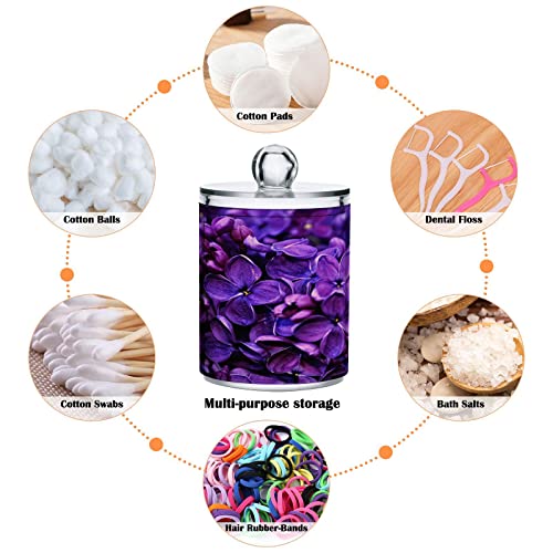 Coikll Spring Lilac Purple Floral 02 Qtip Holder with Lid 4PCS Apothecary Jars Storage Containers, Clear Plastic Canister for Cotton Swab,Floss Picks, Cosmetics