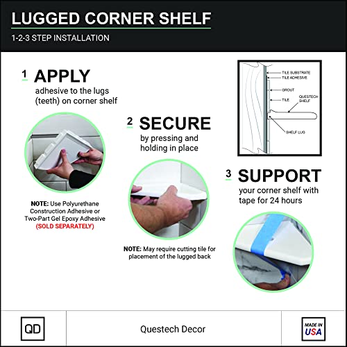 Questech Décor 5 Inch Shower Soap Dish, Bathroom Shelf Storage Organizer, Lugged For New Construction, Corner Shower Shelf Caddy For Tiled Shower Walls, 5 Inch Geo Lugged, Graphite Black