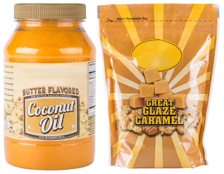Ultimate Movie Theater Popcorn Kit Real Theatre Ingredients - Butter Flavored Coconut Oil 32 oz. & Caramel Popcorn Glaze 28 oz.