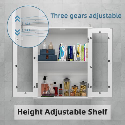 JUMMICO Medicine Cabinet, Bathroom Cabinet with 2 Doors and Adjustable Shelves, Over The Toilet Space Saver Storage Cabinet, Wall Mounted Wooden Medicine Cabinet for Laundry Bathroom Kitchen (White)