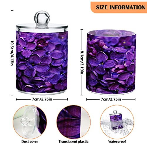 Coikll Spring Lilac Purple Floral 02 Qtip Holder with Lid 4PCS Apothecary Jars Storage Containers, Clear Plastic Canister for Cotton Swab,Floss Picks, Cosmetics