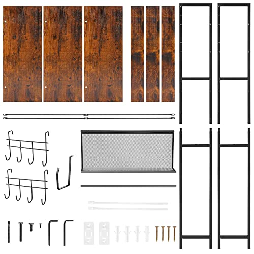 Devo Over The Toilet Storage, 4-Tier Bathroom Organizer, Wooden Bathroom Storage Shelf, with 8 Hooks and Toilet Paper Hook for Laundry, Balcony, Porch, Kitchen (Rustic Brown 2)