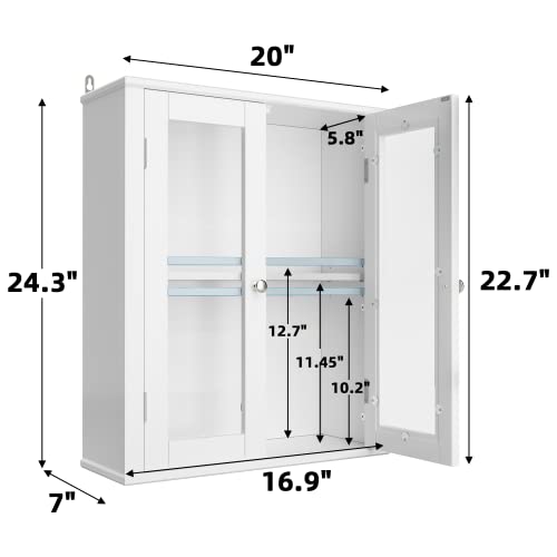 JUMMICO Medicine Cabinet, Bathroom Cabinet with 2 Doors and Adjustable Shelves, Over The Toilet Space Saver Storage Cabinet, Wall Mounted Wooden Medicine Cabinet for Laundry Bathroom Kitchen (White)