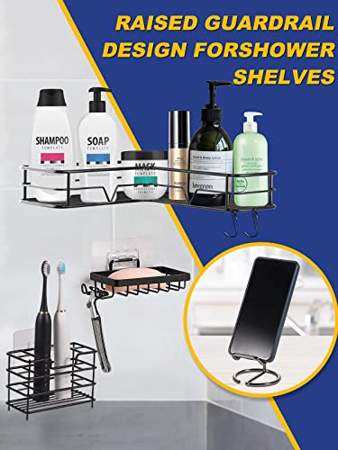 GOJUSO 2 Size Corner Shower Caddy Hair Dryer Holder Wall Mounted Toothbrush Holder Phone Stand for Desk No Drilling Hanging for Bathroom/Kitchen/Rustproof