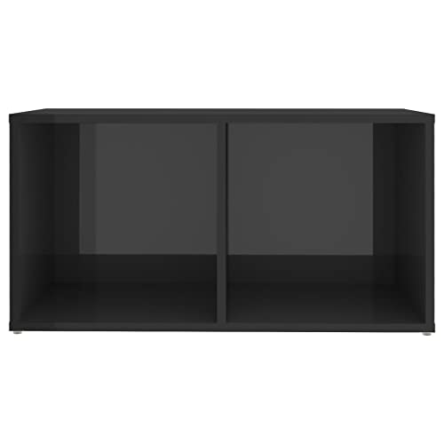 Queen.Y TV Cabinet Set of 2, Wooden Floor Storage Unit, Display Table with 4 Compartments, for Books, Magazines, DVDs, Media Box, High Gloss Grey