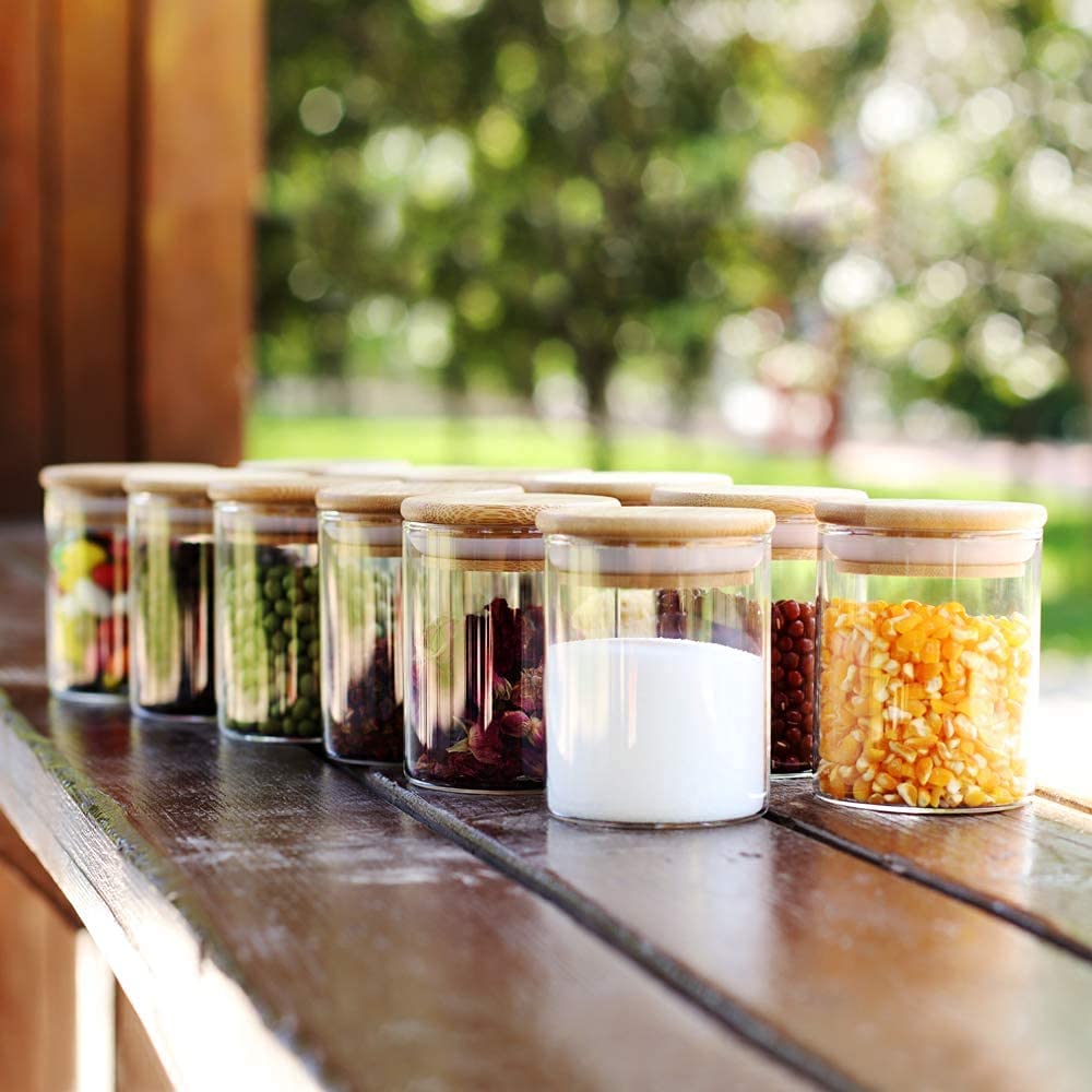 Labros Borosilicate Glass Container Glass Jar with Bamboo Airtight Lid, 9 Pieces,Rice and Spice Jars (220 ml) ||"CUSTOMER TRUST IS OUR SUCCESS" ||9 Pieces, Clear
