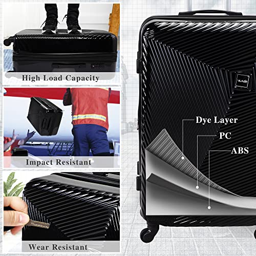 VLIVE HardShell Luggage Set with Spinner Wheel, 3 Pieces Suitcase Set with TSA Lock, Expandable Travel Suitcase Set (Black)