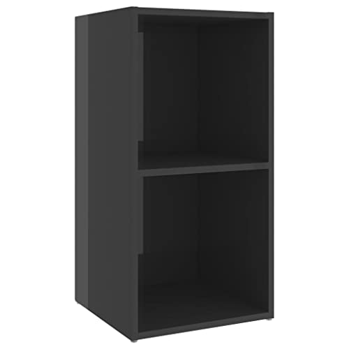 Queen.Y TV Cabinet Set of 2, Wooden Floor Storage Unit, Display Table with 4 Compartments, for Books, Magazines, DVDs, Media Box, High Gloss Grey