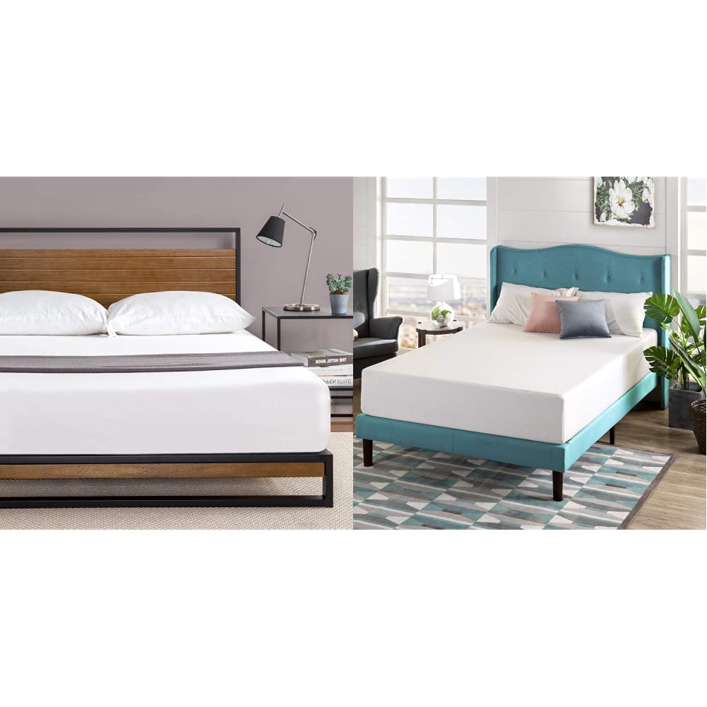ZINUS Suzanne 37 Inch Metal and Wood Platform Bed Frame / Solid Wood & Steel Construction, Chestnut Brown, Queen & 12 Inch Green Tea Memory Foam Mattress, Queen
