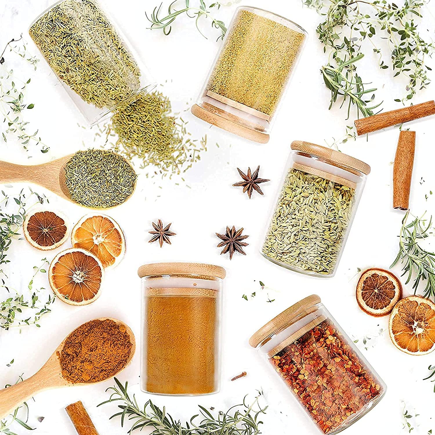 Labros Borosilicate Glass Container Glass Jar with Bamboo Airtight Lid, 9 Pieces,Rice and Spice Jars (220 ml) ||"CUSTOMER TRUST IS OUR SUCCESS" ||9 Pieces, Clear