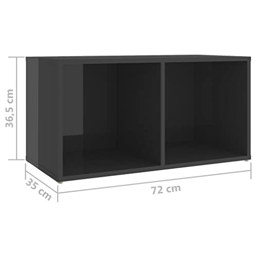 Queen.Y TV Cabinet Set of 2, Wooden Floor Storage Unit, Display Table with 4 Compartments, for Books, Magazines, DVDs, Media Box, High Gloss Grey