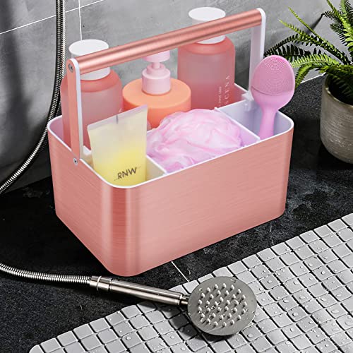 BYUNER Plastic Shower Caddy Basket - Portable Large Bath Storage Organizer Bin Tote with Handle and divider for College Dorm,Cabinet,Bathroom Counter, Brushed Nickel White