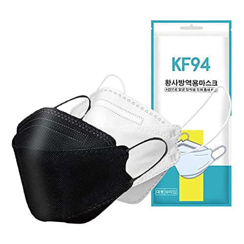 100Pcs Black+White Adult Kf94 Face Mask, 4-Ply Layer Filtеr 3D Design Shape Kf94 Disposable Face Masks Breathable Mask for Adult