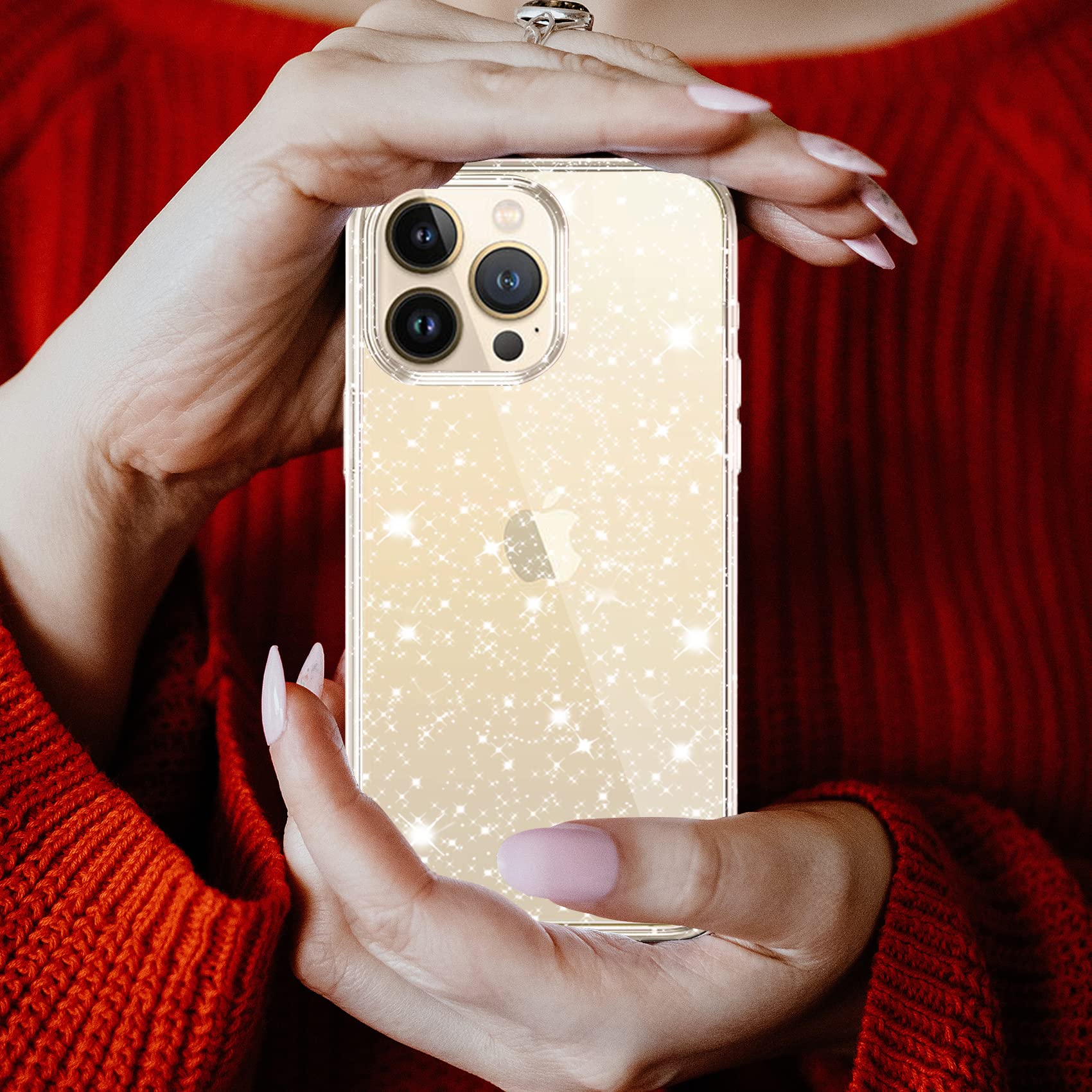JJGoo Compatible with iPhone 13 Pro Max Case, Clear Glitter Sparkle Bling Slim Bumper Cover Soft Shockproof Phone Cases for iPhone 13 Pro Max (6.7 inch)