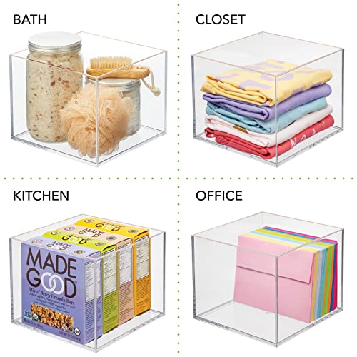mDesign Makeup Organizer for Bathroom, Bedroom and Vanity Countertops, and Drawers; Storage Bins for Cosmetics, Brushes, Eyeshadow Palettes, Lipstick, Blush - Square - 3 Pack, Clear/Rose Gold