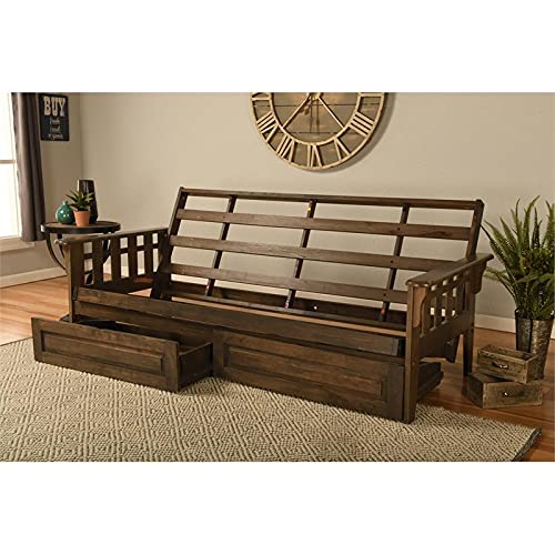 Pemberly Row Wood Futon Frame with Storage in Rustic Walnut Brown