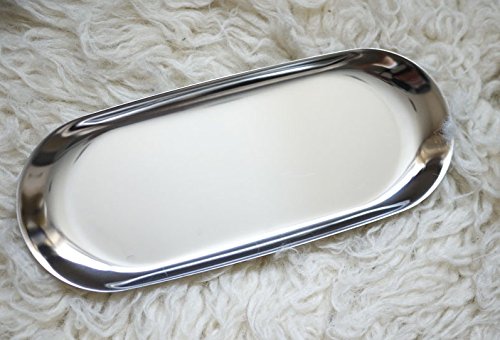 2 Pieces Stainless Steel Towel Tray Storage Tray Fruit Trays Cosmetics Jewelry Organizer,Silver,Oval