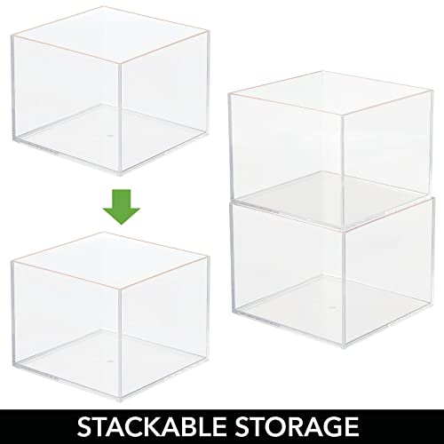 mDesign Makeup Organizer for Bathroom, Bedroom and Vanity Countertops, and Drawers; Storage Bins for Cosmetics, Brushes, Eyeshadow Palettes, Lipstick, Blush - Square - 3 Pack, Clear/Rose Gold