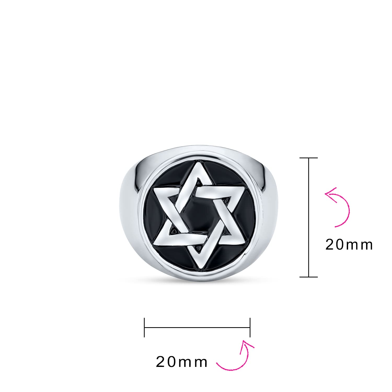 Bling Jewelry Personalize Large Statement Religious Magen Judaic Hanukkah Star of David Bar Mitzvah Round Signet Band Ring for Men Enamel Silver Tone Stainless Steel Custom Engraved