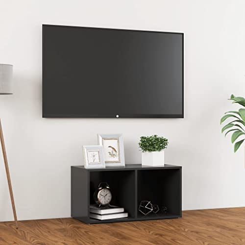 Queen.Y TV Cabinet, Modern TV Media Console Table with 2 Compartments, Entertainment Center Unit, Living Room Bedroom Display Cupboard, Grey