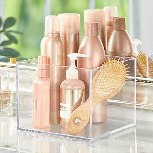 mDesign Makeup Organizer for Bathroom, Bedroom and Vanity Countertops, and Drawers; Storage Bins for Cosmetics, Brushes, Eyeshadow Palettes, Lipstick, Blush - Square - 3 Pack, Clear/Rose Gold