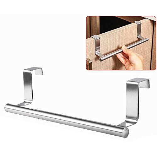 Stainless Steel Kitchen Towel Holder, Cupboard Door Towel Rack Bar Holders for Kitchen Cabinet Towel Rag Rack Over Door Towel Bar Hanger, Silver (9 inch)